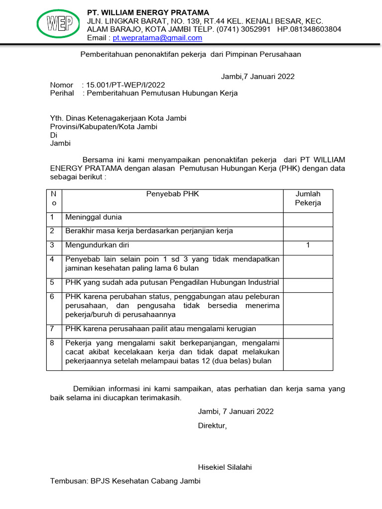 Format Word Berkas PHK | PDF