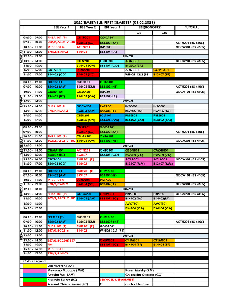 2023 First Sem Timetable 1 20-02-2023 | PDF