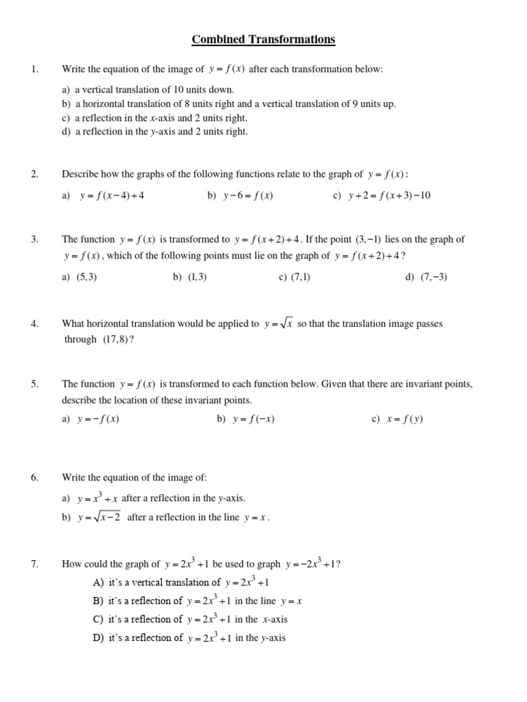 Day 4 Combined Transformations WKSHT | PDF | Cartesian Coordinate ...