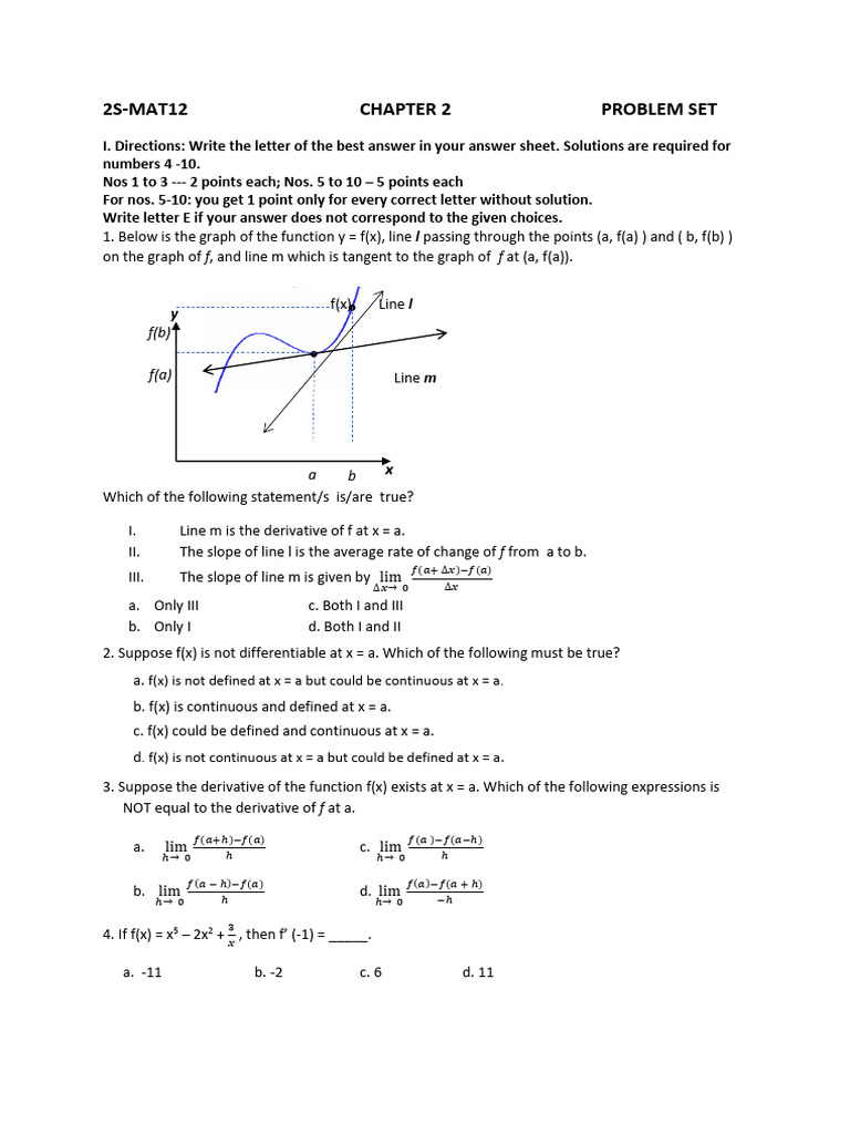 PROBLEM SET (Calculus 1) | PDF | Derivative | Physical Quantities