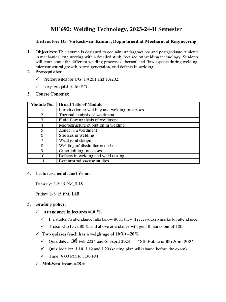 ME692 - FCH - Updated Date of Quiz | PDF | Welding | Construction