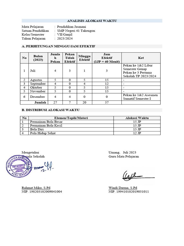 Rincian Minggu Efektif 2023/2024 Prov Aceh | PDF