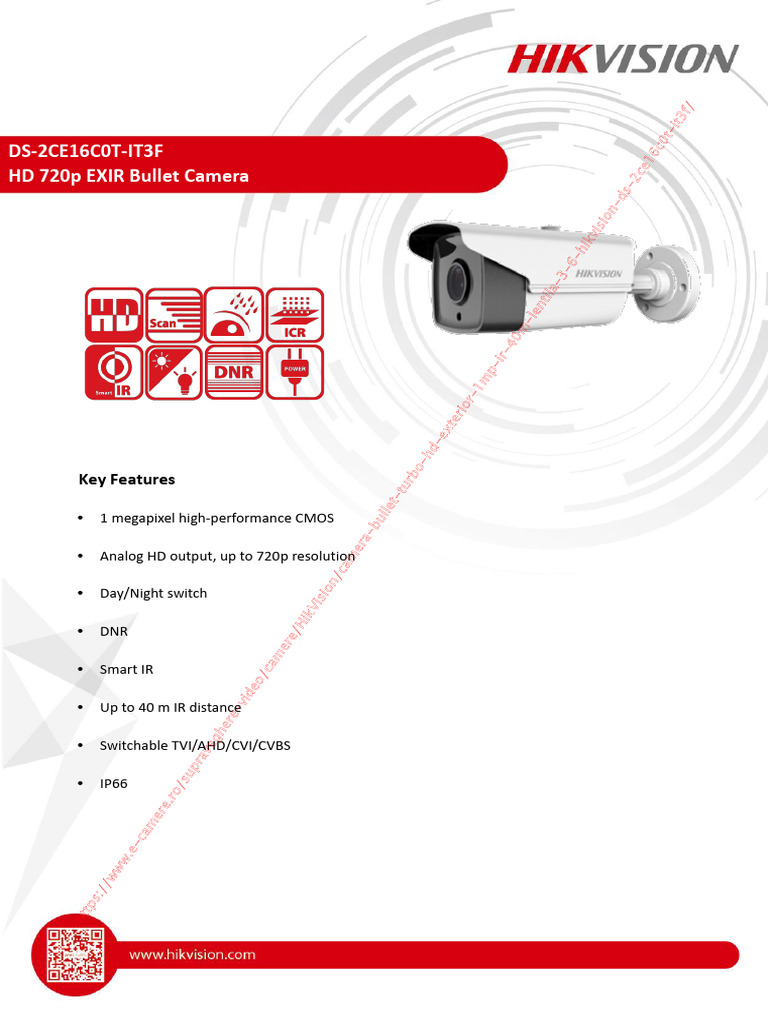 1MP HD EXIR Bullet Camera DS-2CE16C0T-IT3F | PDF | Pixel | Video