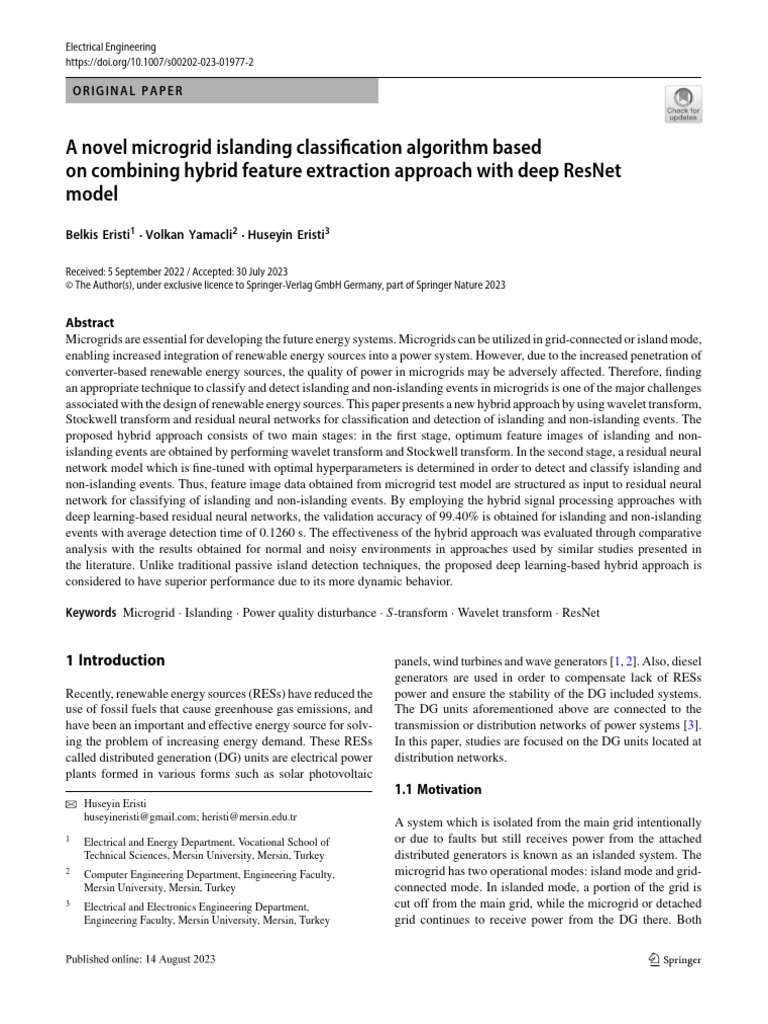 A Novel Microgrid Islanding Classification Algorithm Based On Combining Hybrid Feature ...