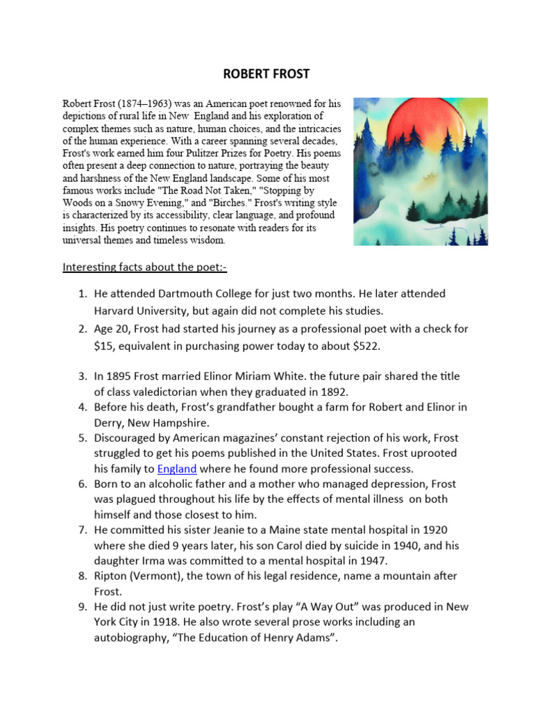 Robert Frost: Life, Poetry, and Legacy | PDF | Poetry