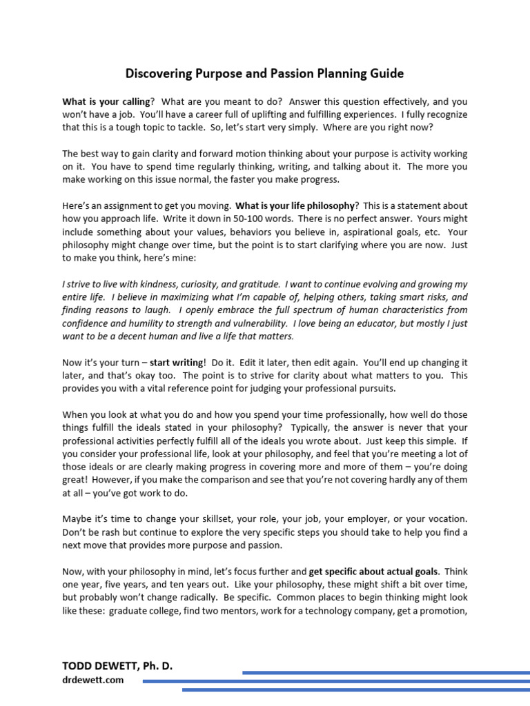 Discovering Purpose and Passion Planning Guide | Download Free PDF | Psychological Concepts ...