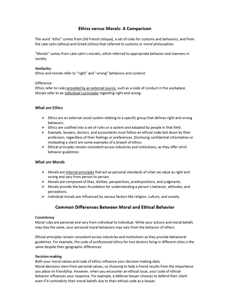 Ethics Vs Morals | PDF | Morality | Behavior