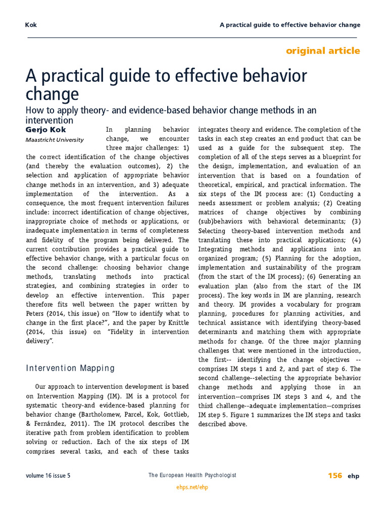 A Practical Guide To Effective Behavior Change How To Apply Theory-And Evidence-Based Behavior ...