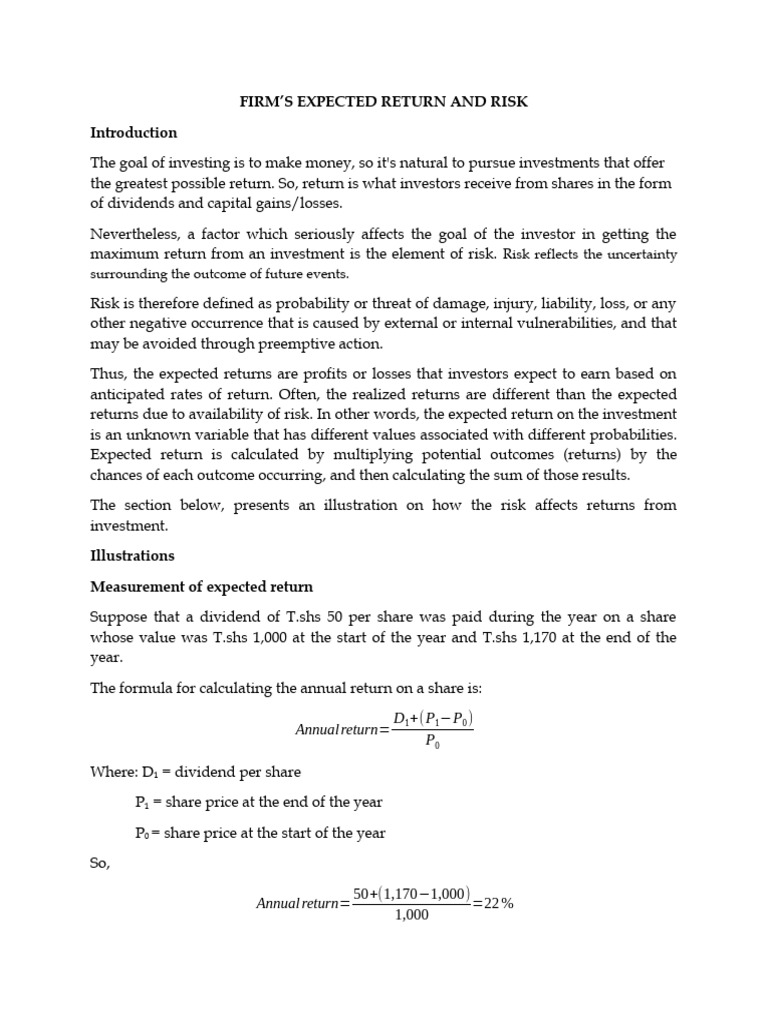 Lilyexpected Return Pdf Variance Risk 8479