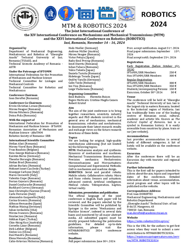 MTM&ROBOTICS 2024 FirstCall | PDF | Romania | Engineering