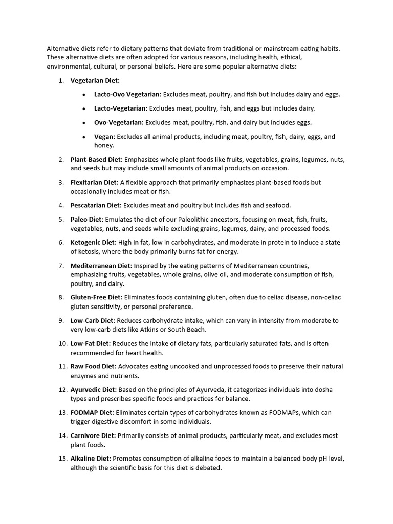 Alternative Diets | PDF | Diet (Nutrition) | Diet & Nutrition