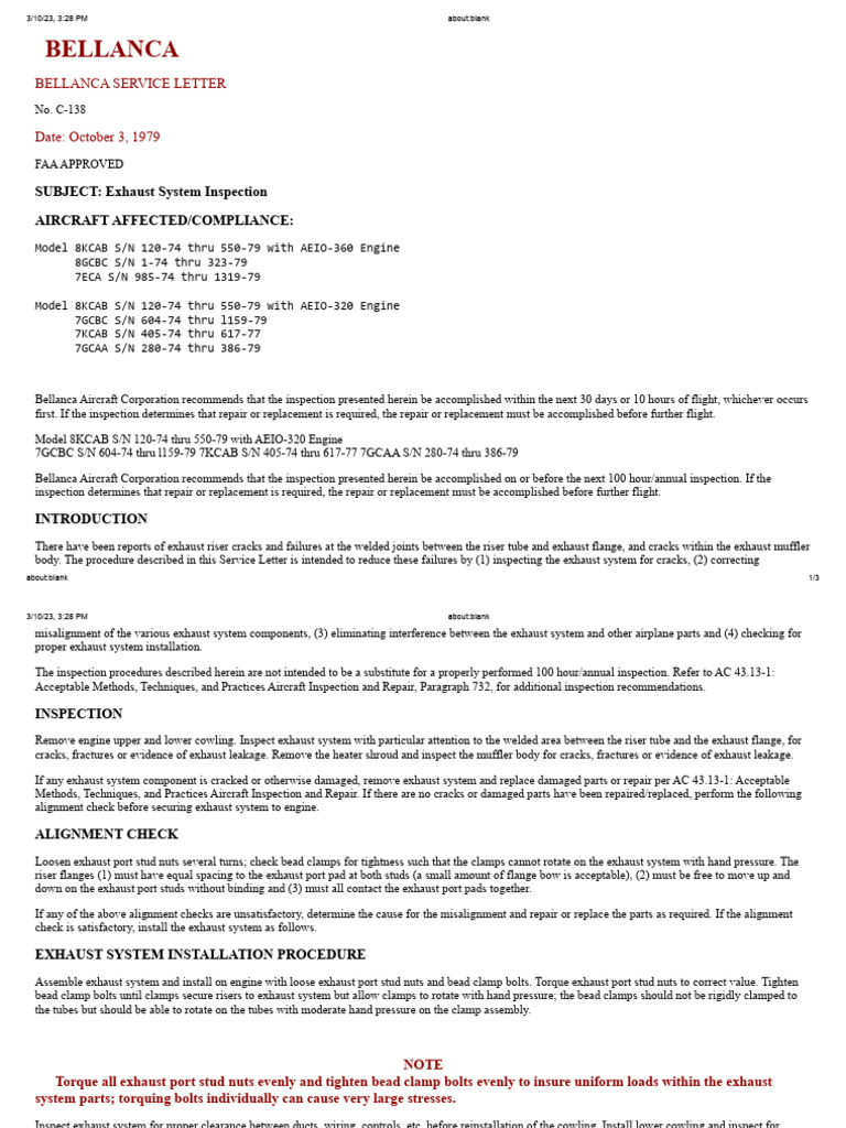 Bellanca Service Letter | PDF | Nut (Hardware) | Manufactured Goods
