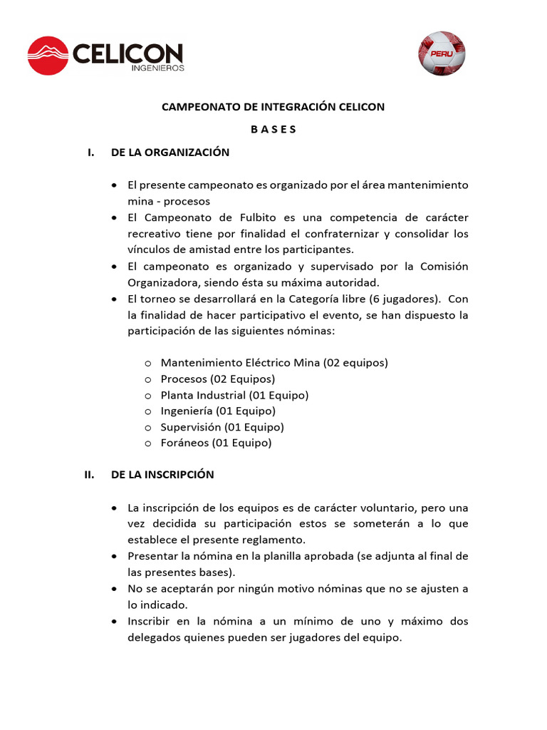 Bases Campeonato de Integración Celicon | PDF | Reglas y regulaciones ...