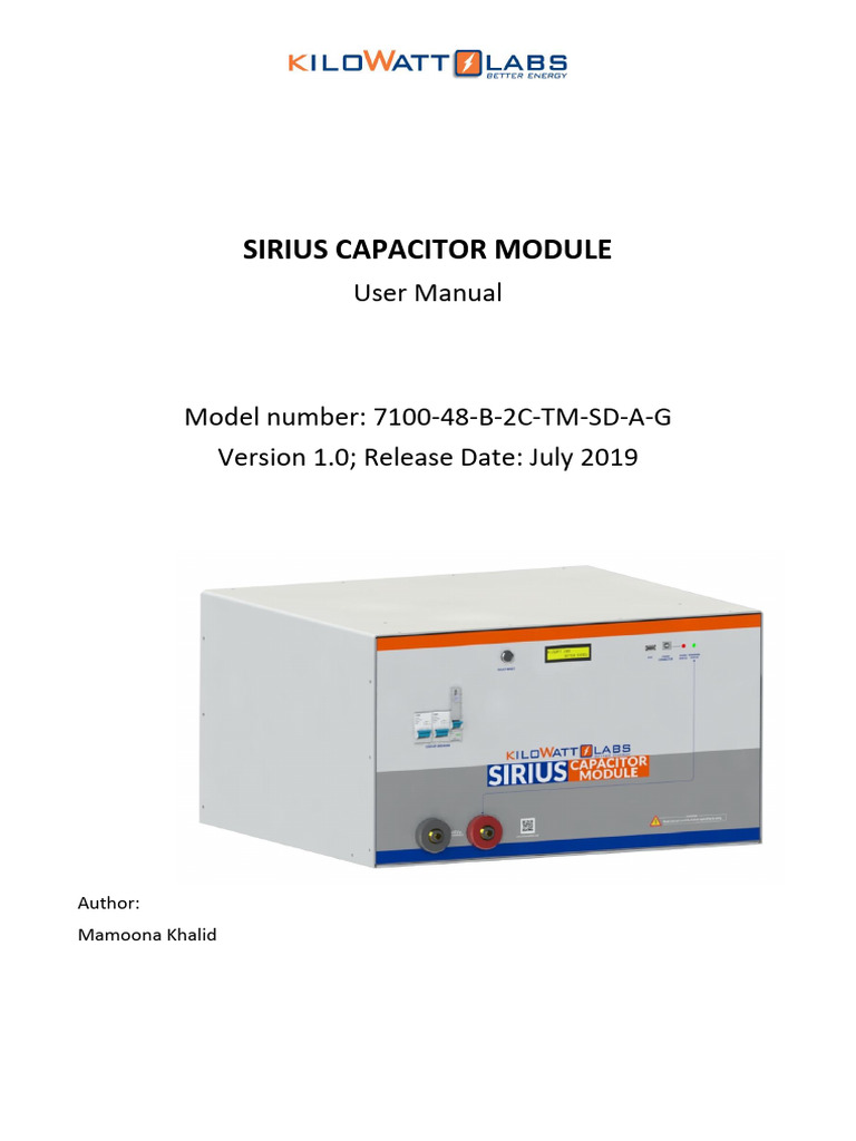 Kilowatt Labs Sirius-User Manual-7100-48-B-2C-TM-SD-A-Gv072019 | PDF | Series And Parallel ...