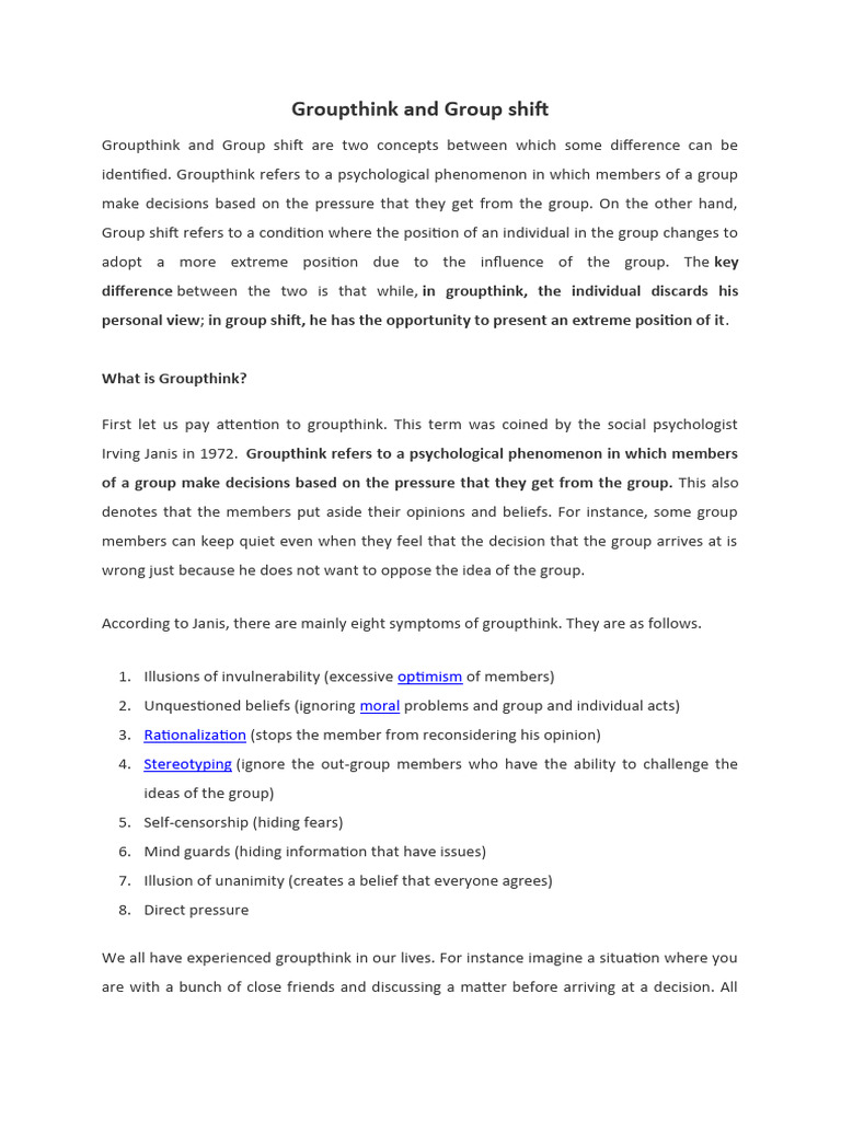 Groupthink and Group Shift | PDF | Decision Making | Brainstorming