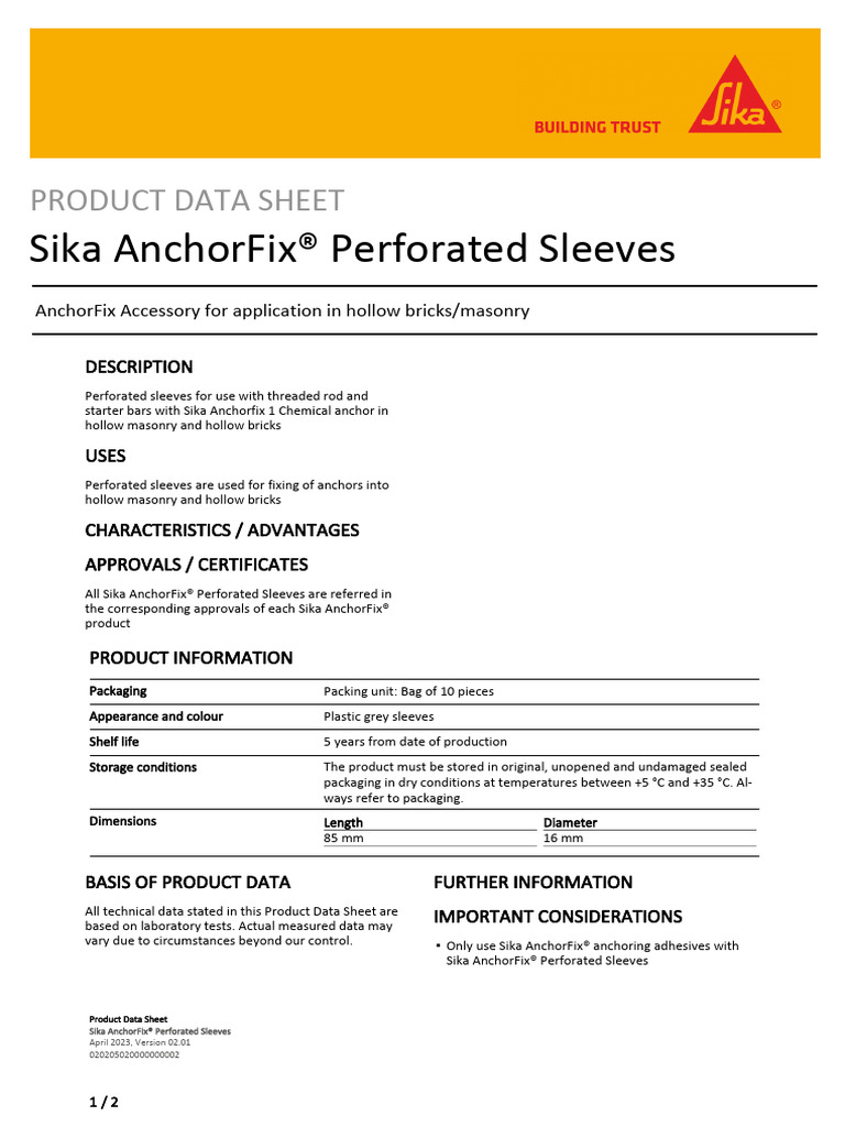 Sika Anchorfix Perforatedsleeves | PDF
