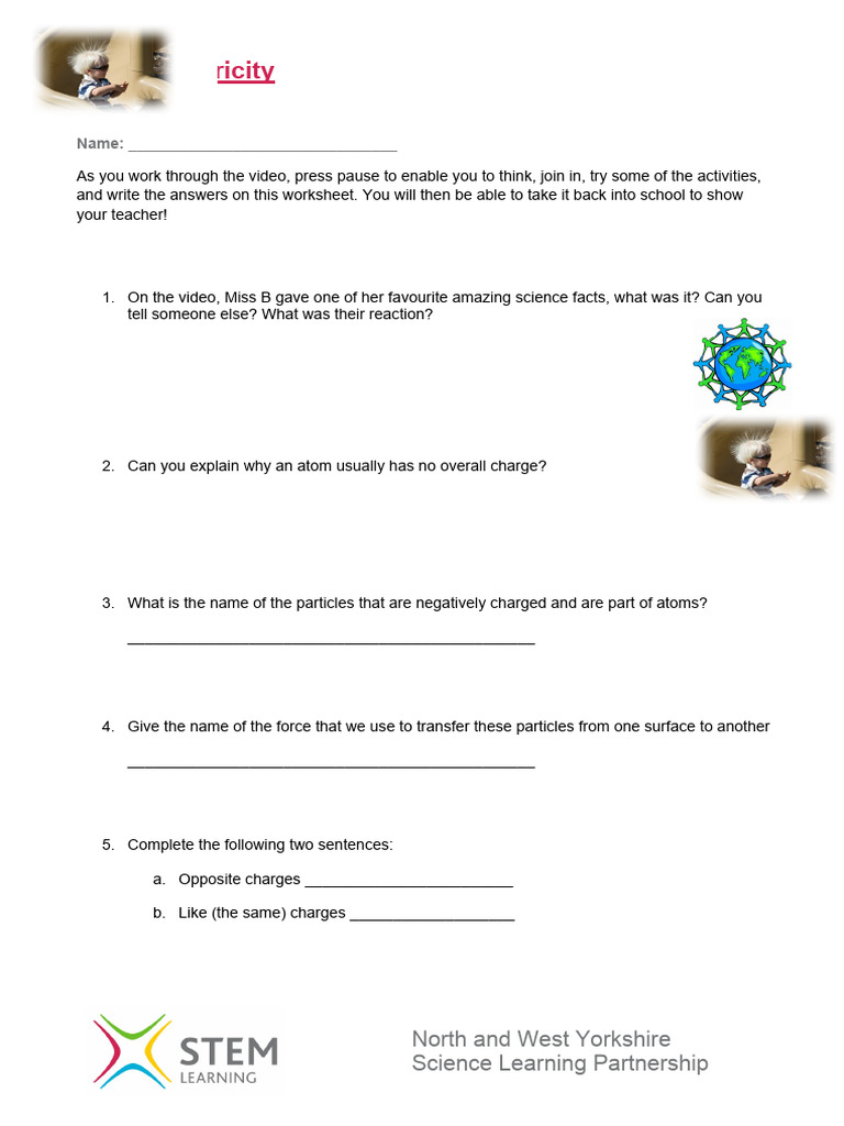 Worksheet Static Electricity ks3 | PDF | Electric Charge | Applied And ...