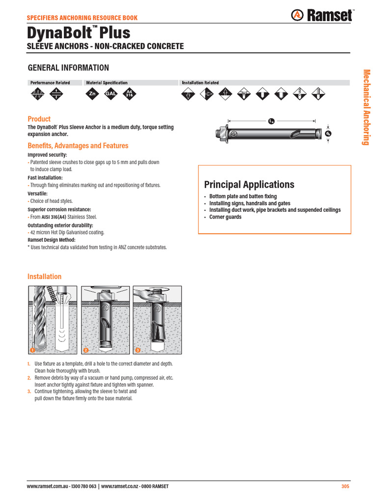 Ramset SARB ANZ Ed.3 DynaBolt Plus SLEEVE ANCHORS | PDF | Concrete | Steel