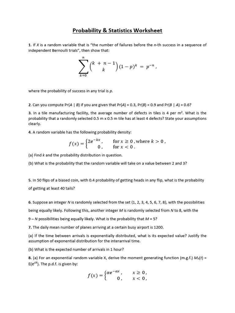 Statistics Worksheet | PDF | Teaching Methods & Materials