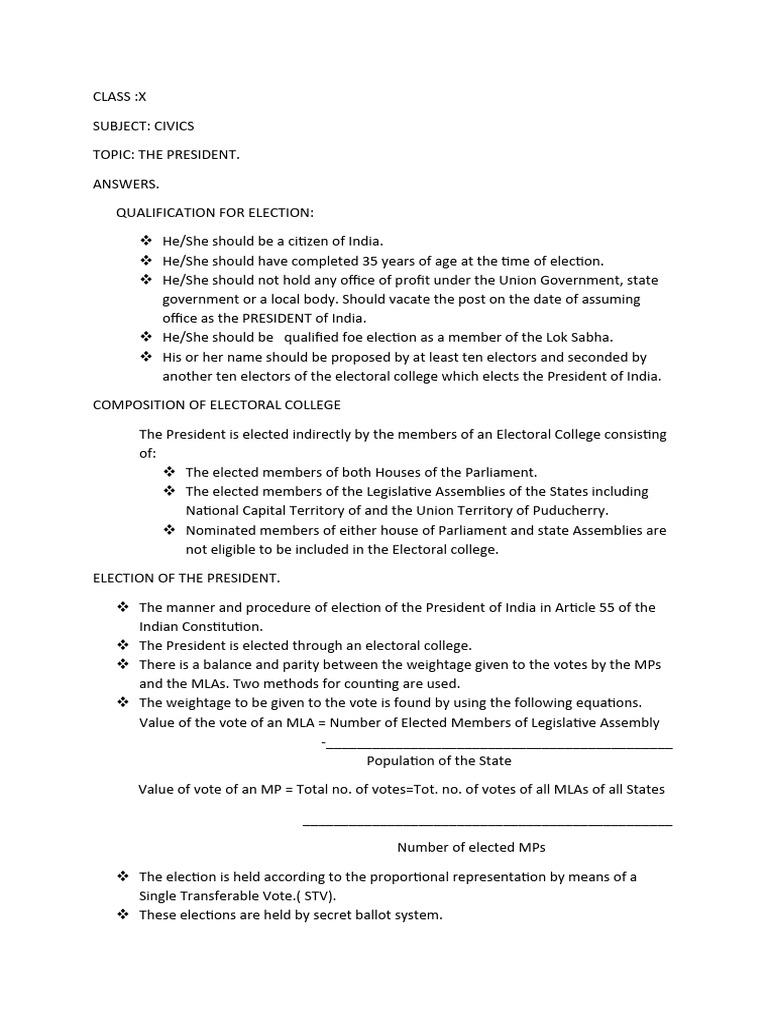 Class 10 The President Notes | Download Free PDF | Social Institutions ...