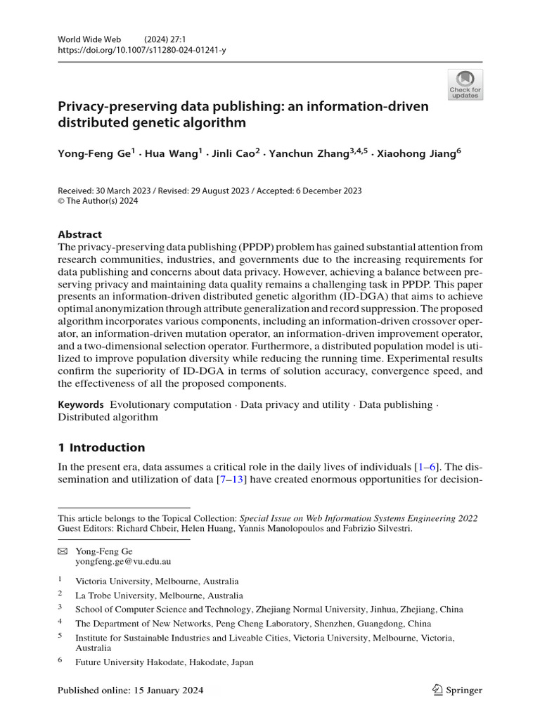 Privacy-Preserving Data Publishing An Information-Driven Distributed Genetic Algorithm | PDF ...