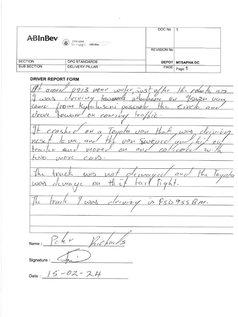 Peter Richards Incident Statement | PDF