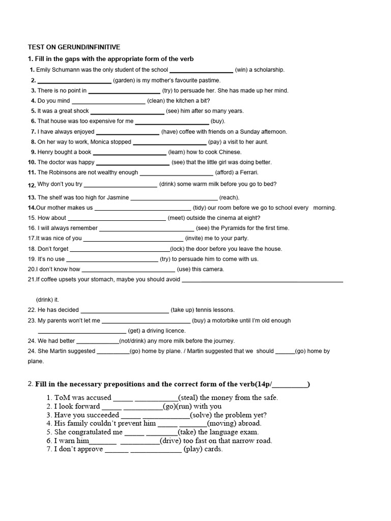Gerund vs. Infinitive Practice Test | PDF