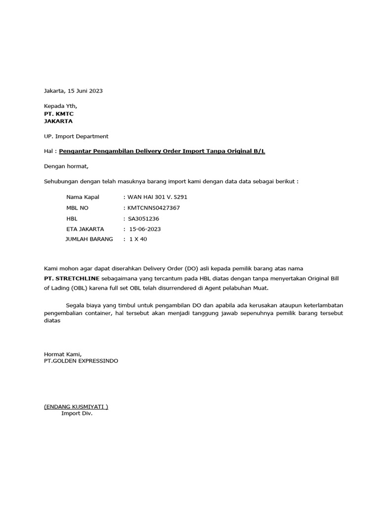 Pengantar Pengambilan DO Import | PDF