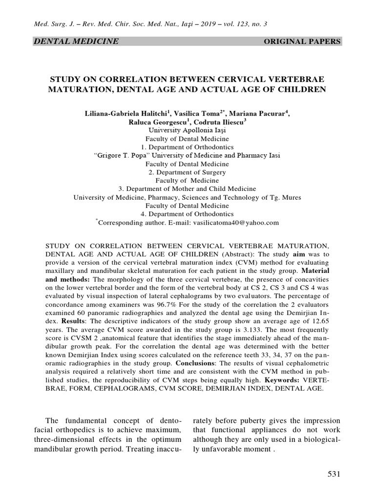 Study On Correlation Between Cervical Vertebrae Maturation, Dental Age and Actual Age of ...