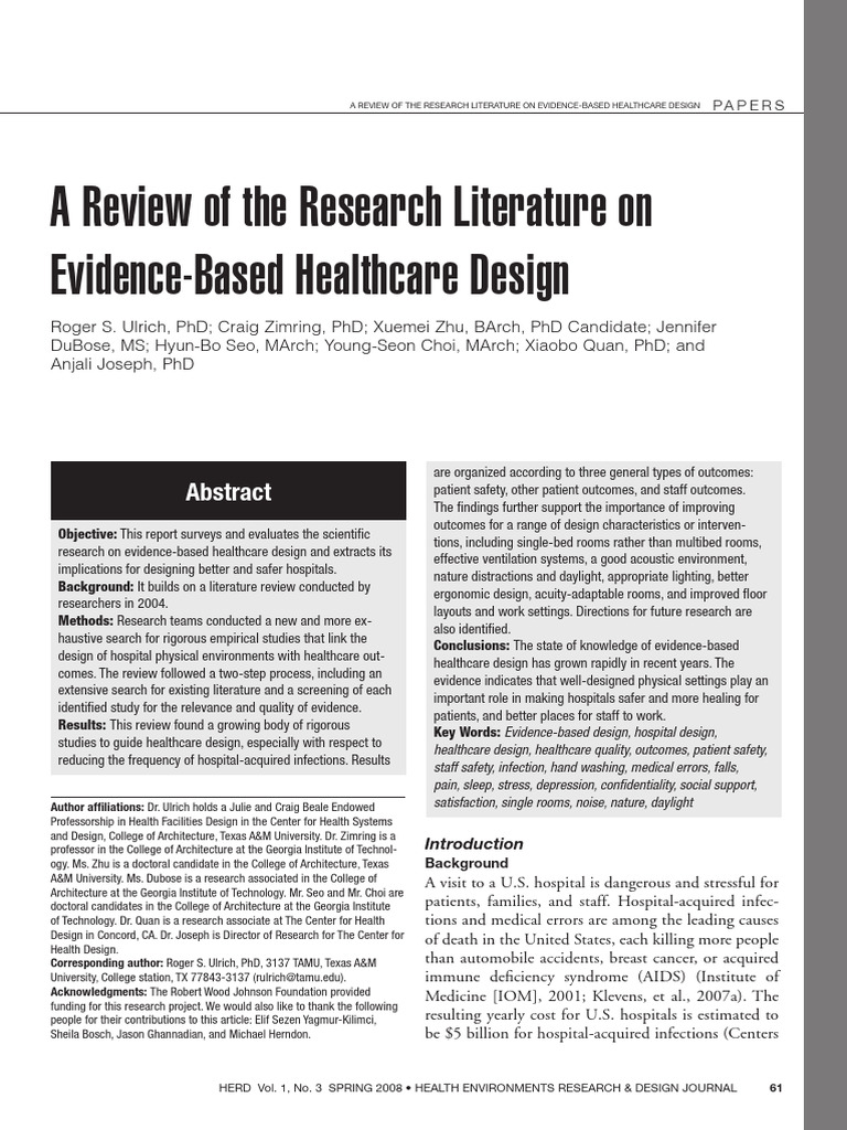 Evidence-Based Healthcare Design - Roger Ulrich Paper Oda Review | PDF ...