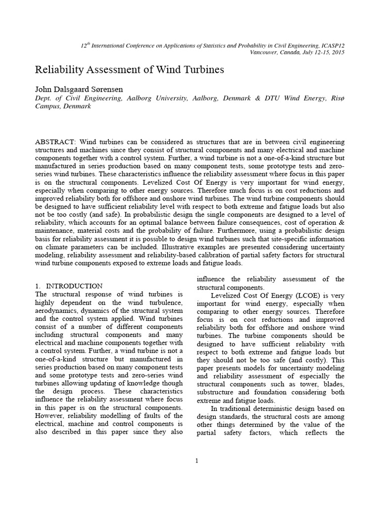 Reliability Assessment of Wind Turbines: John Dalsgaard Sørensen | PDF | Reliability Engineering ...