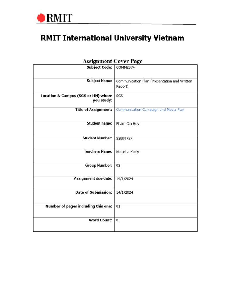 RMIT VN Cover Page | PDF