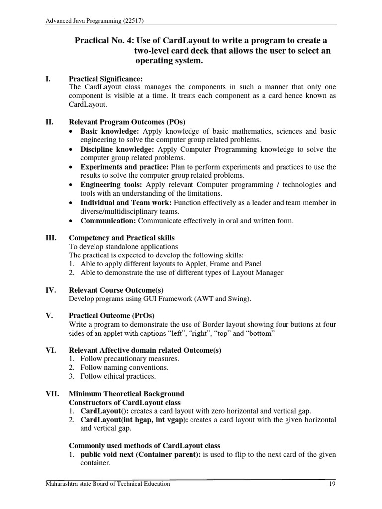 Practical No. 4: Use of Cardlayout To Write A Program To Create A Two ...