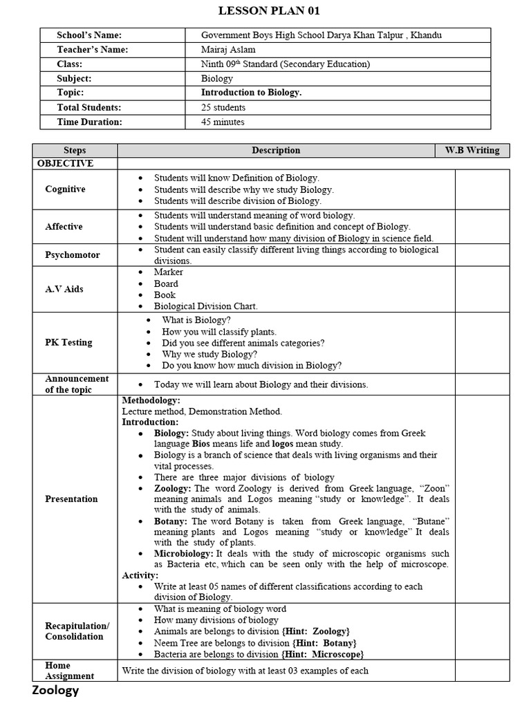 Lesson Planing...... 1 | Download Free PDF | Zoology | Biology
