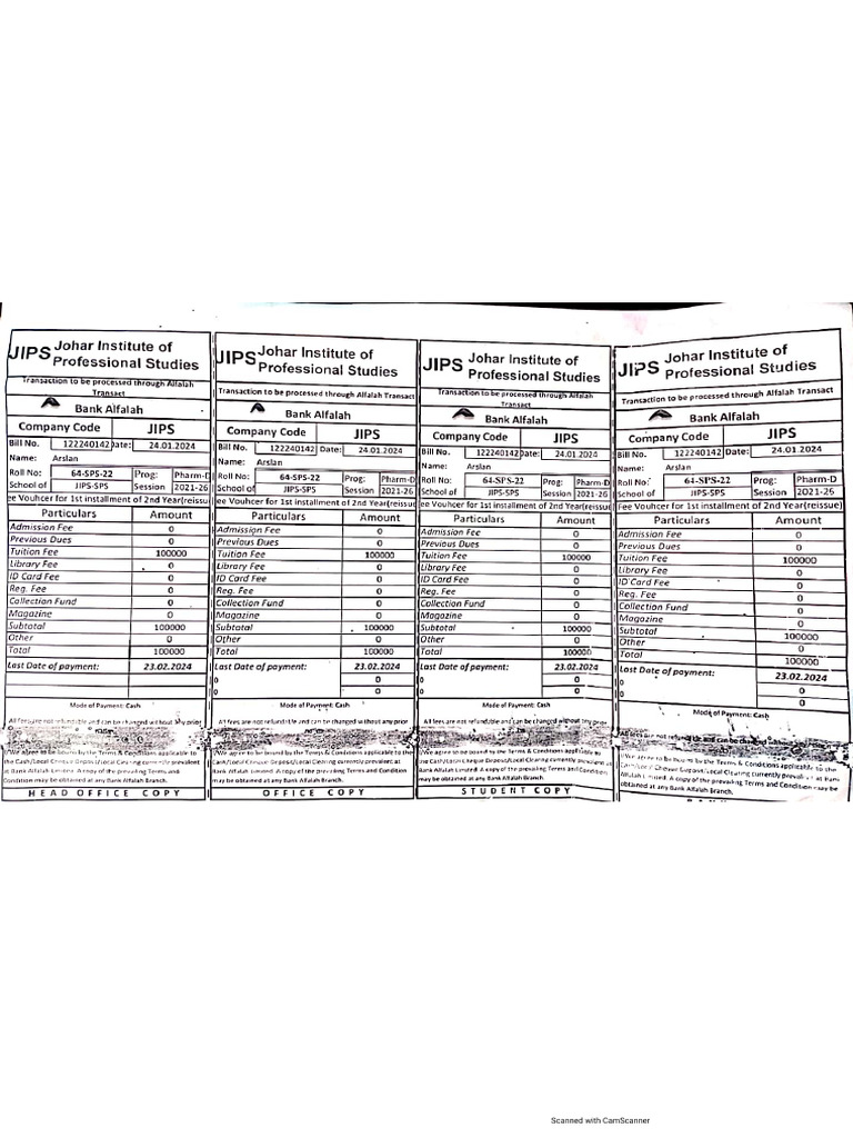 Fee Voucher Second Proff 1st Proff | PDF