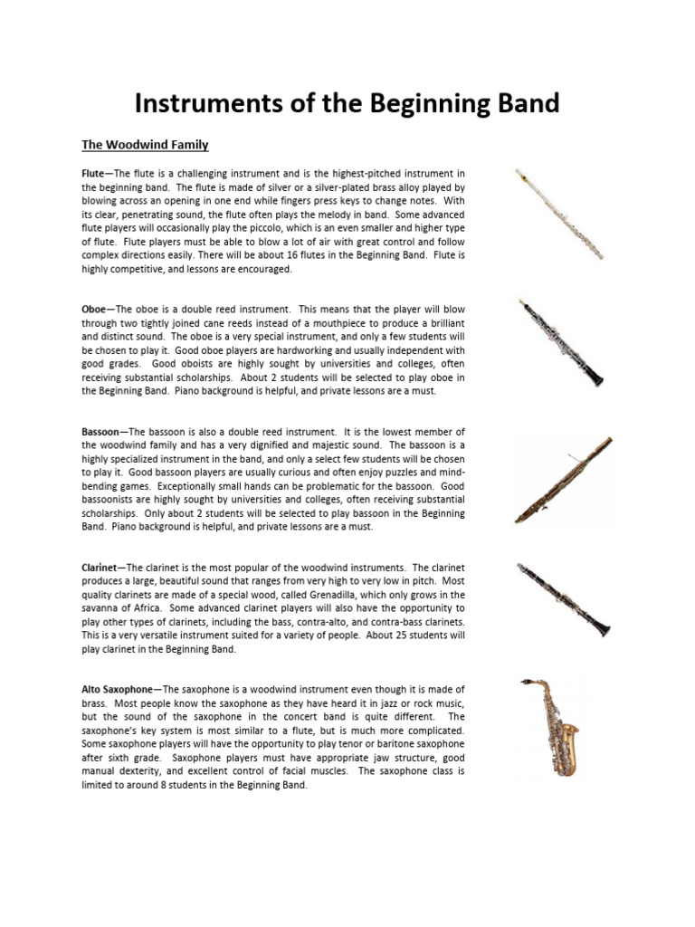 Woodwind Instruments in Beginning Band | PDF | Trombone | Woodwind ...