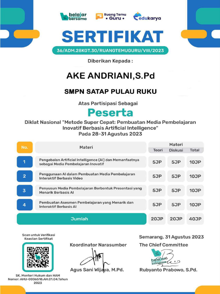 Sertifikat Bulan Agustus Ake and | PDF