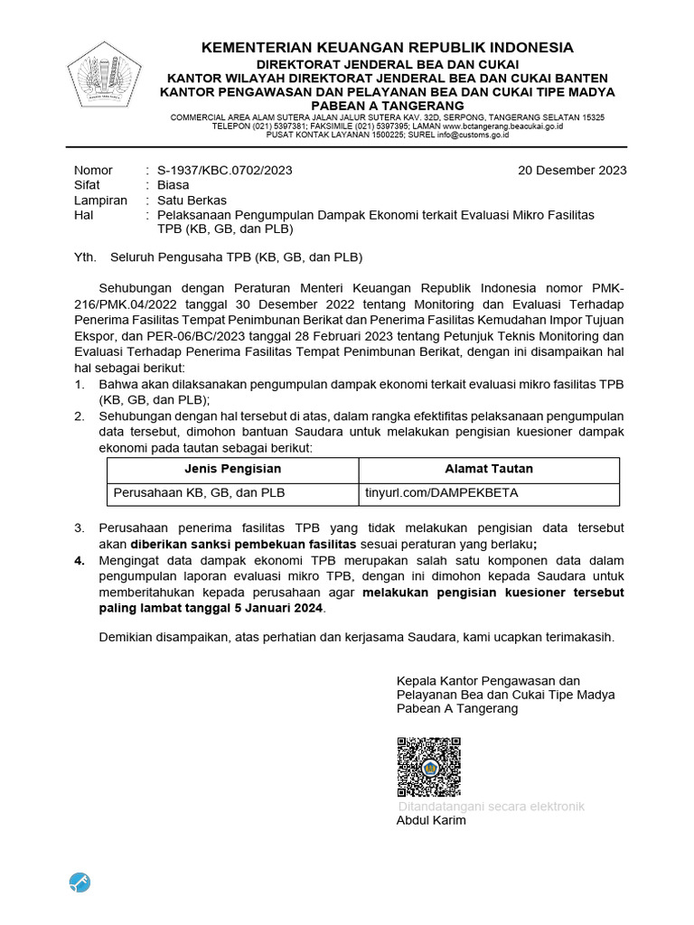 Pelaksanaan Pengumpulan Dampak Ekonomi terkait Evaluasi Mikro Fasilitas ...