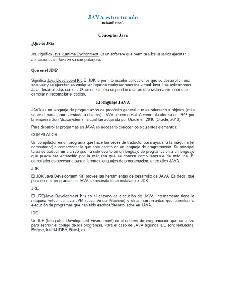 Introducción a Java: JRE, JDK y Más | PDF | Java (lenguaje de programación) | máquina virtual de ...