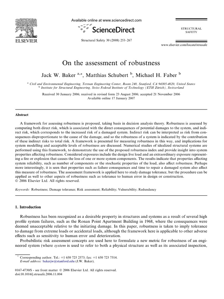 Baker Et Al (2008) Robustness, Structural Safety | PDF | Reliability ...