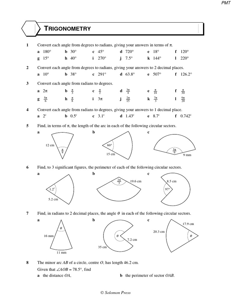 01a. Radians, Arcs and Sectors | PDF | Angle | Area