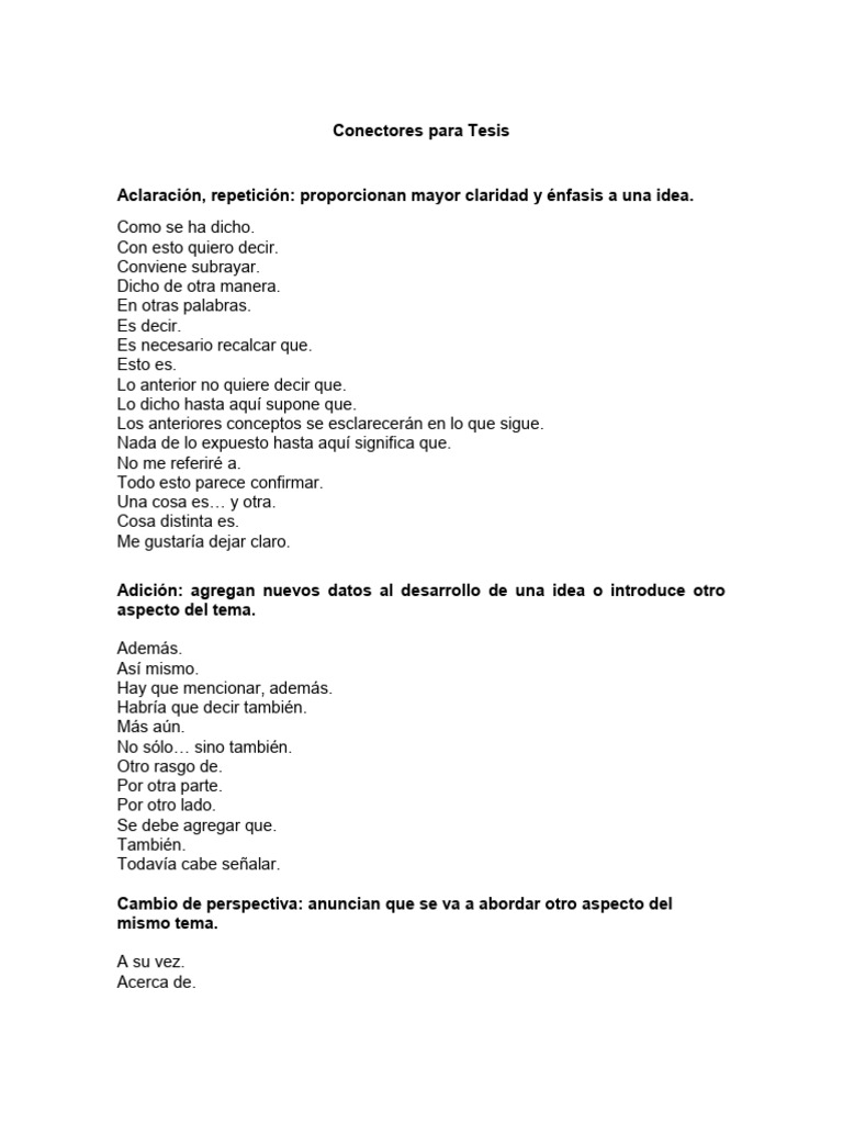 Conectores para Tesis | PDF | Hora | Ensayos