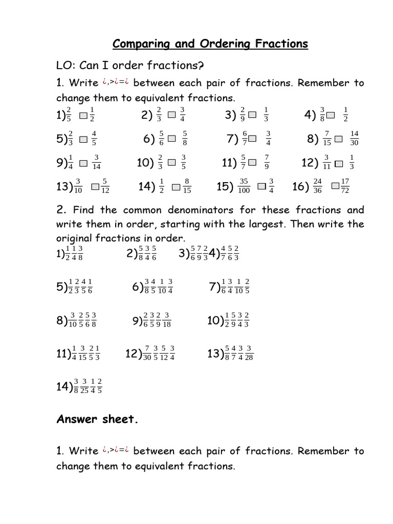 Comparing and Ordering Fractions 5 | Download Free PDF | Arithmetic ...