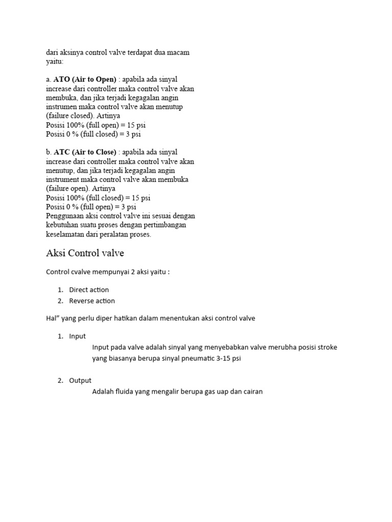 Aksi Control Valve: ATO dan ATC | PDF