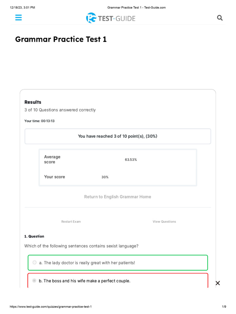 Grammar Practice Test 1 | PDF | Adverb | Grammar