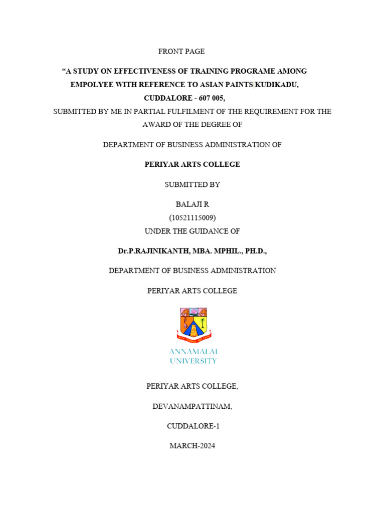 Project Front Page | Download Free PDF | Doctor Of Philosophy | Titles