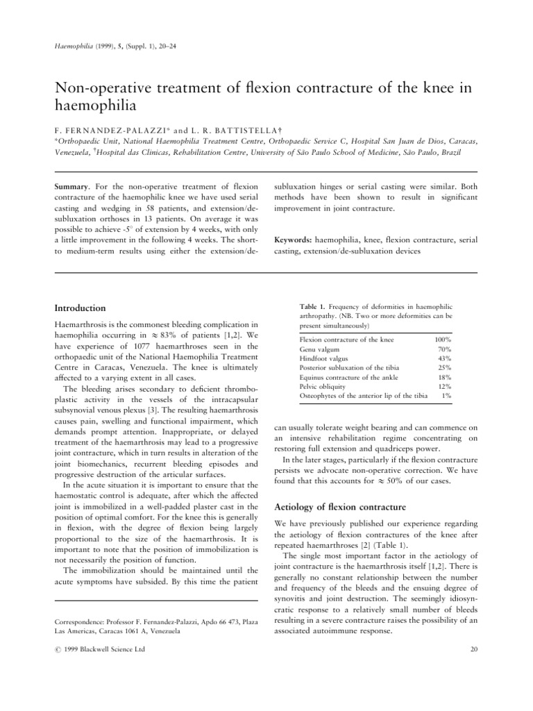 Non-Operative Treatment of Exion Contracture of The Knee in Haemophilia ...