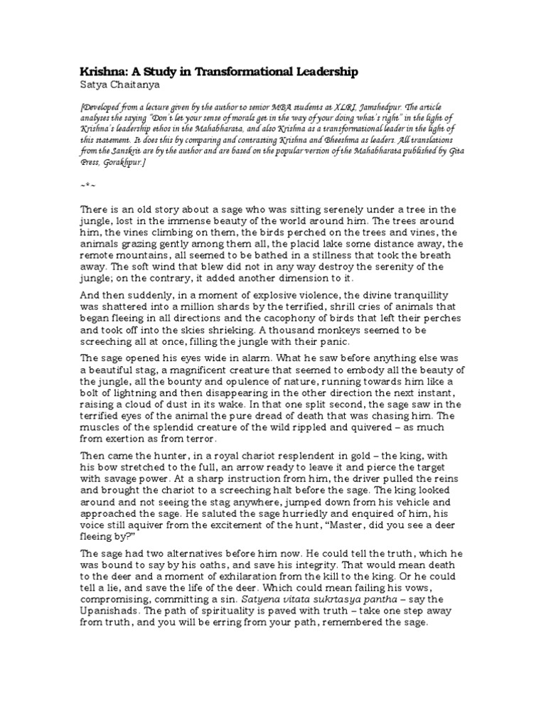 Krishna - A Study in Transformational Leadership | PDF | Hindu ...