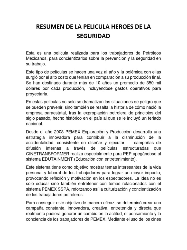 Resumen de La Pelicula Heroes de La Seguridad Luis Angel Hernandez Castañeda | PDF | México ...