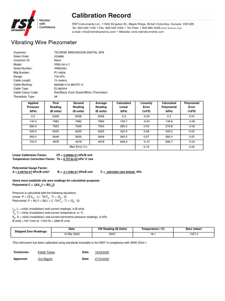 Calibration Records, So 223888 | PDF | Calibration | Temperature
